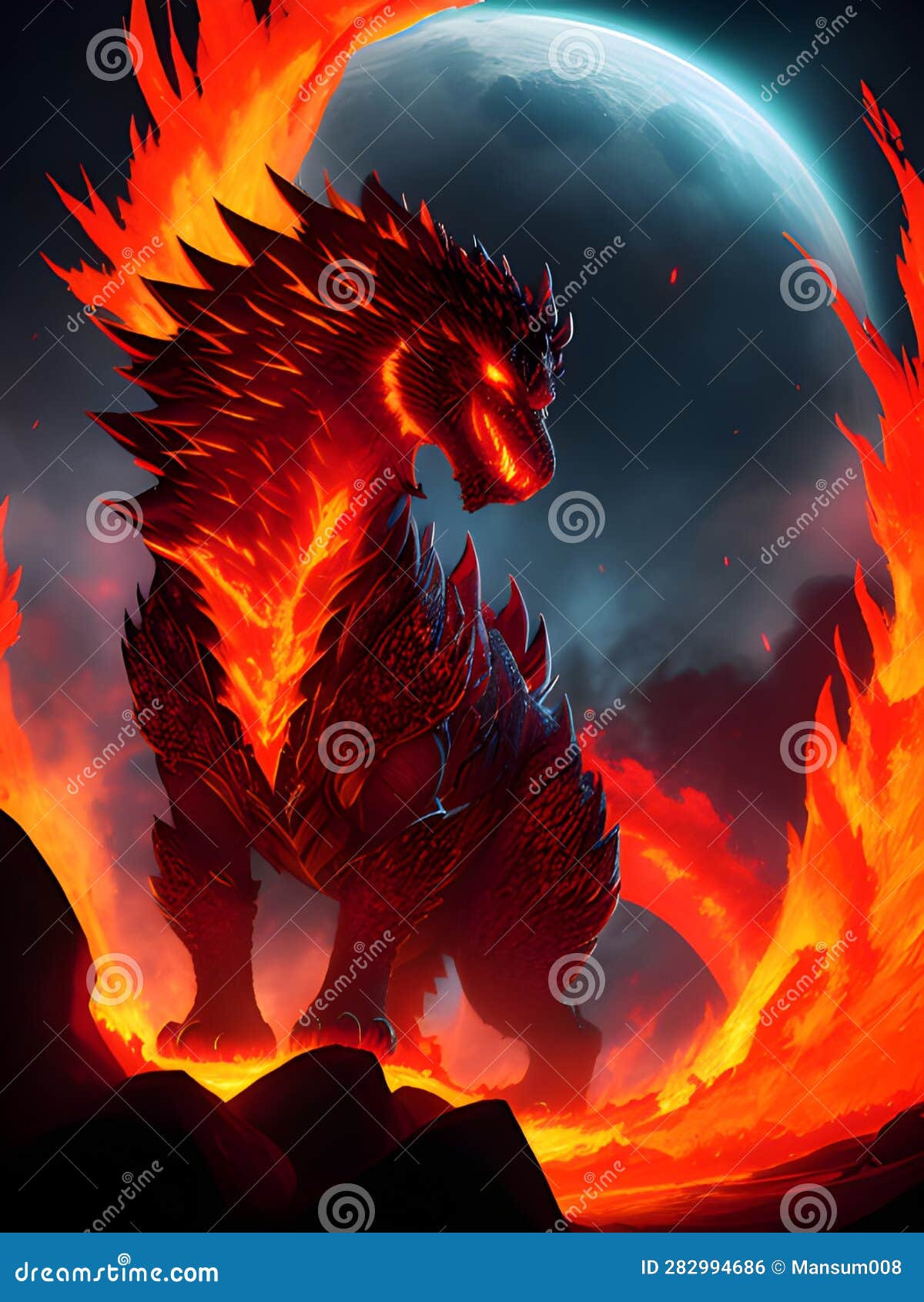 Fire Monster in the Hell, Ai Generated Stock Illustration ...