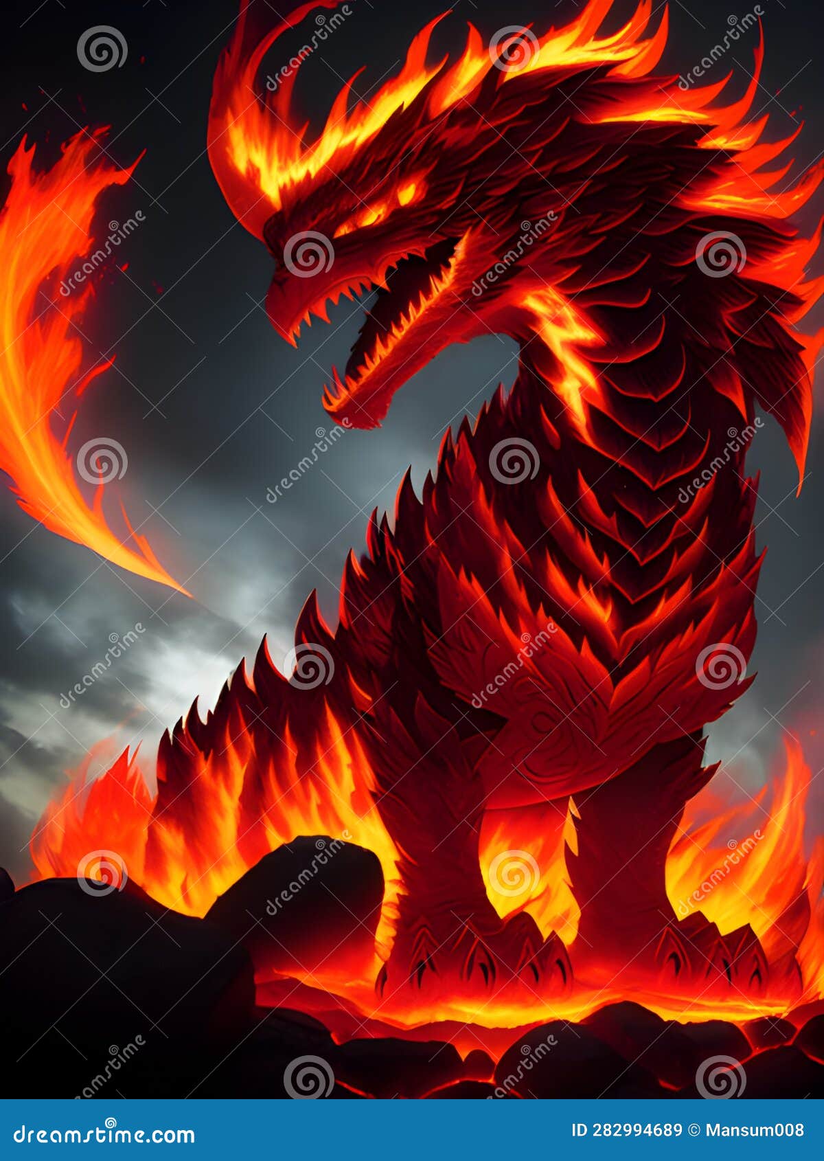 Fire Monster in the Hell, Ai Generated Stock Illustration ...