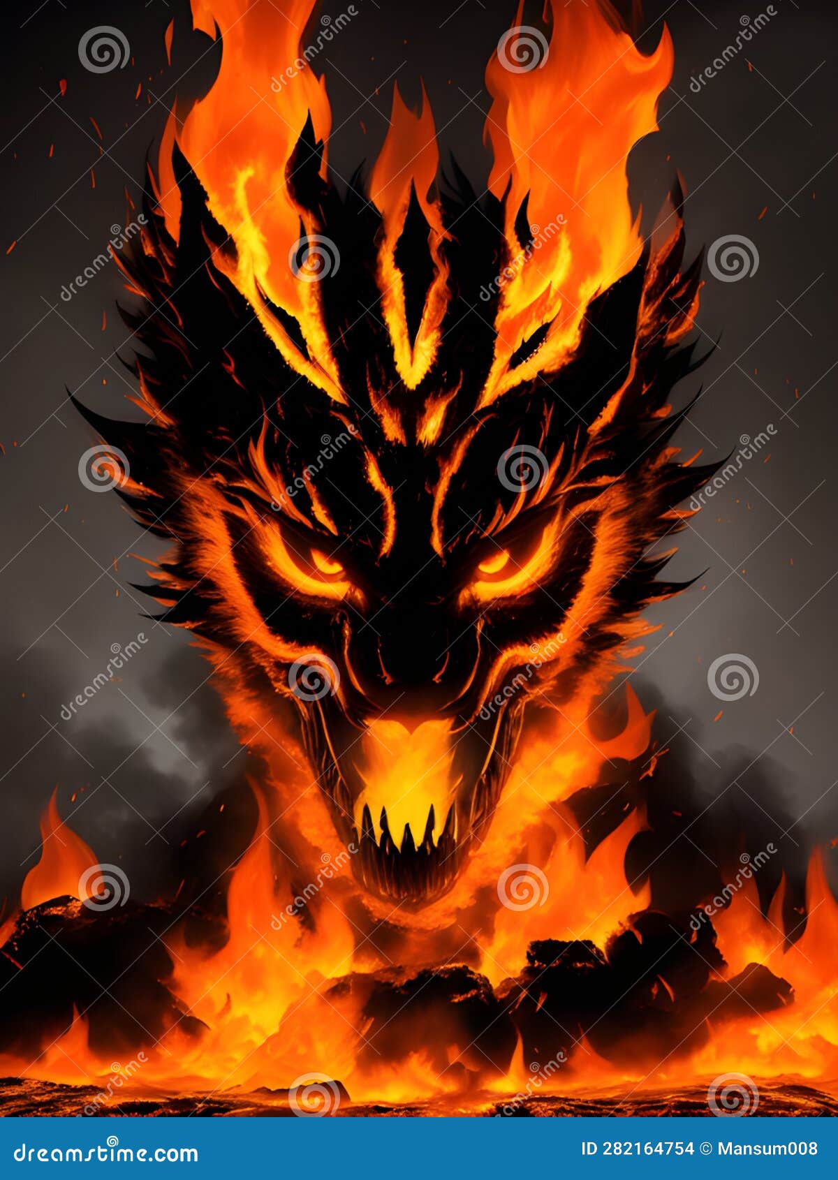Fire Monster in the Hell, AI Generated Stock Illustration ...