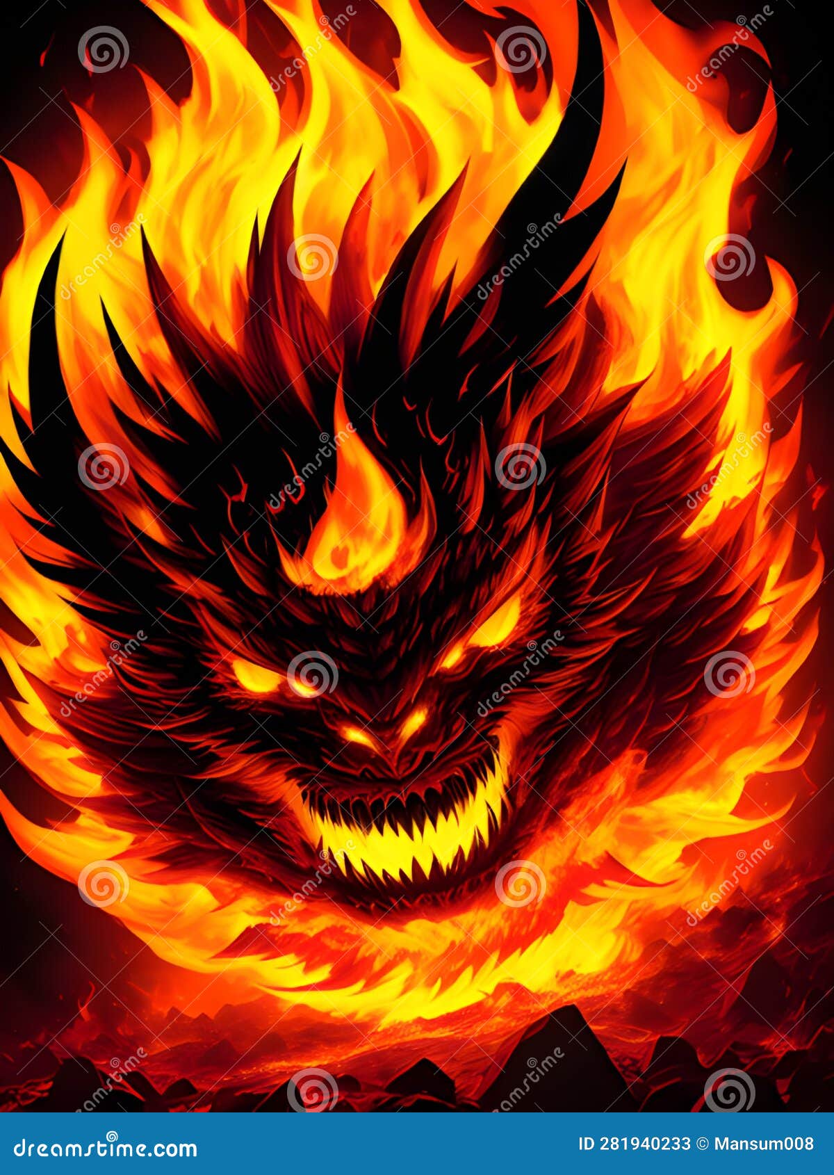 Fire Monster in the Hell, AI Generated Stock Illustration ...