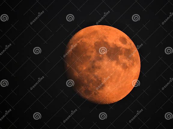Fire Moon during Canadian Forest Fire Smoke in Night Sky Stock Image ...