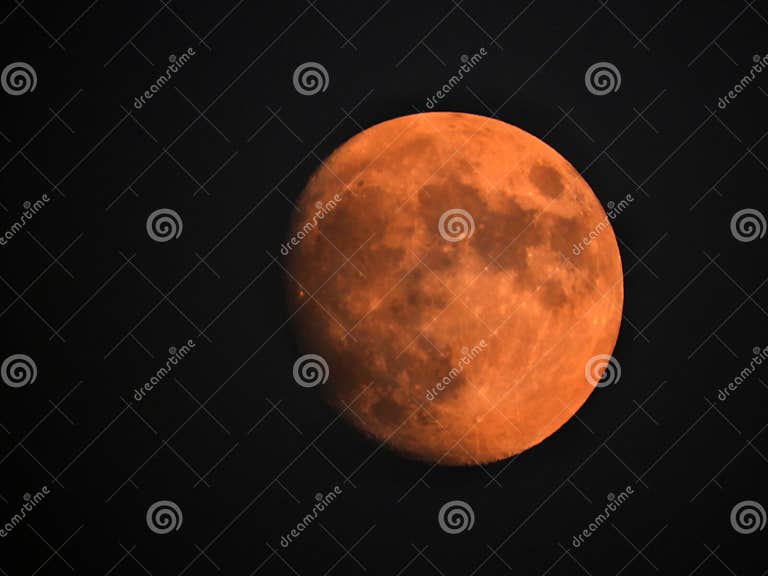 Fire Moon during Canadian Forest Fire Smoke in Night Sky Stock Image ...