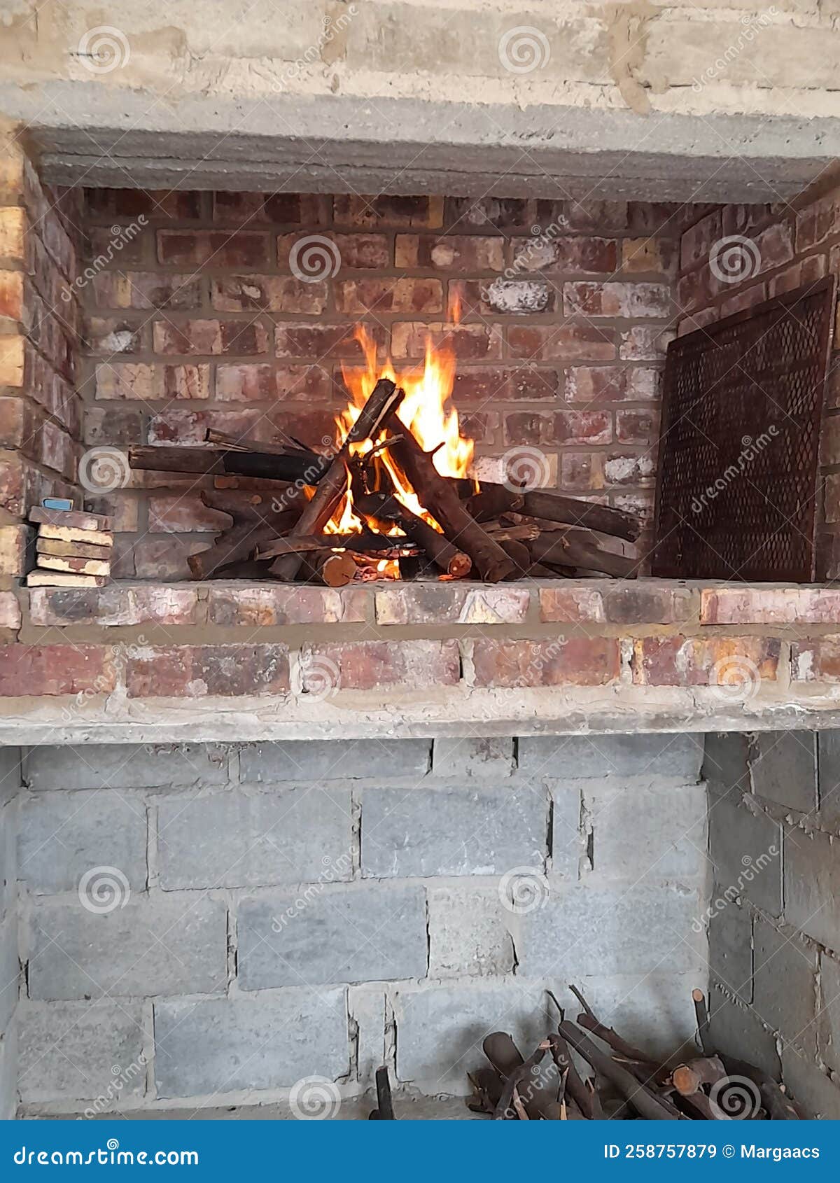 Fire in Newly Built Fireplace Stock Image - Image of construction, fire ...