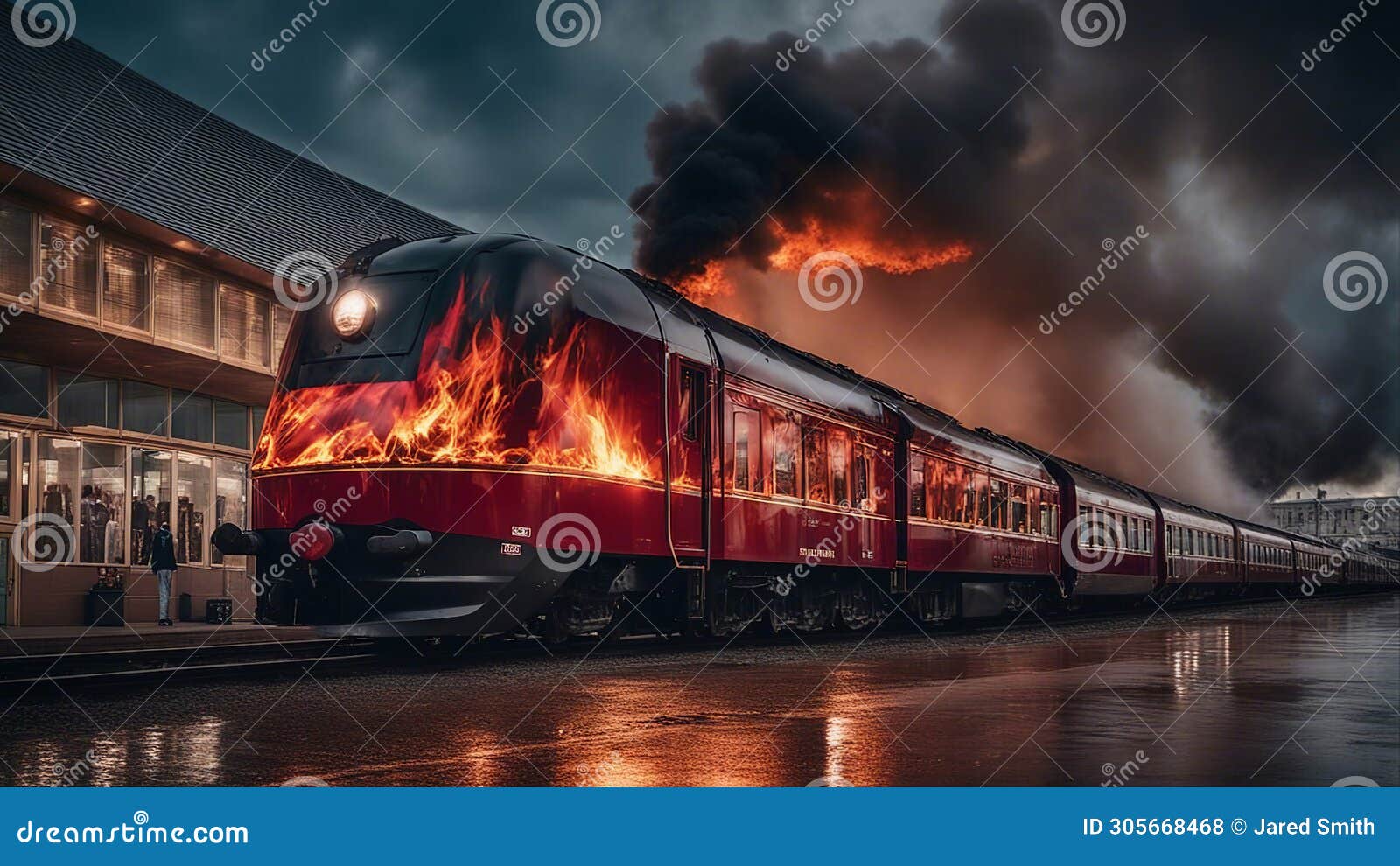 Fire in the Night Burning Ruby Train on Fire, Flames, that Shines at ...