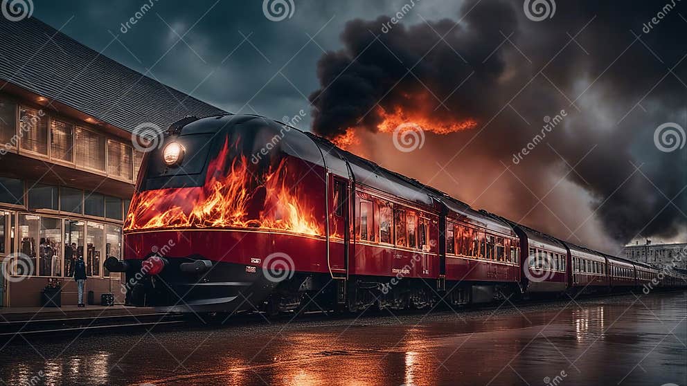 Fire in the Night Burning Ruby Train on Fire, Flames, that Shines at ...