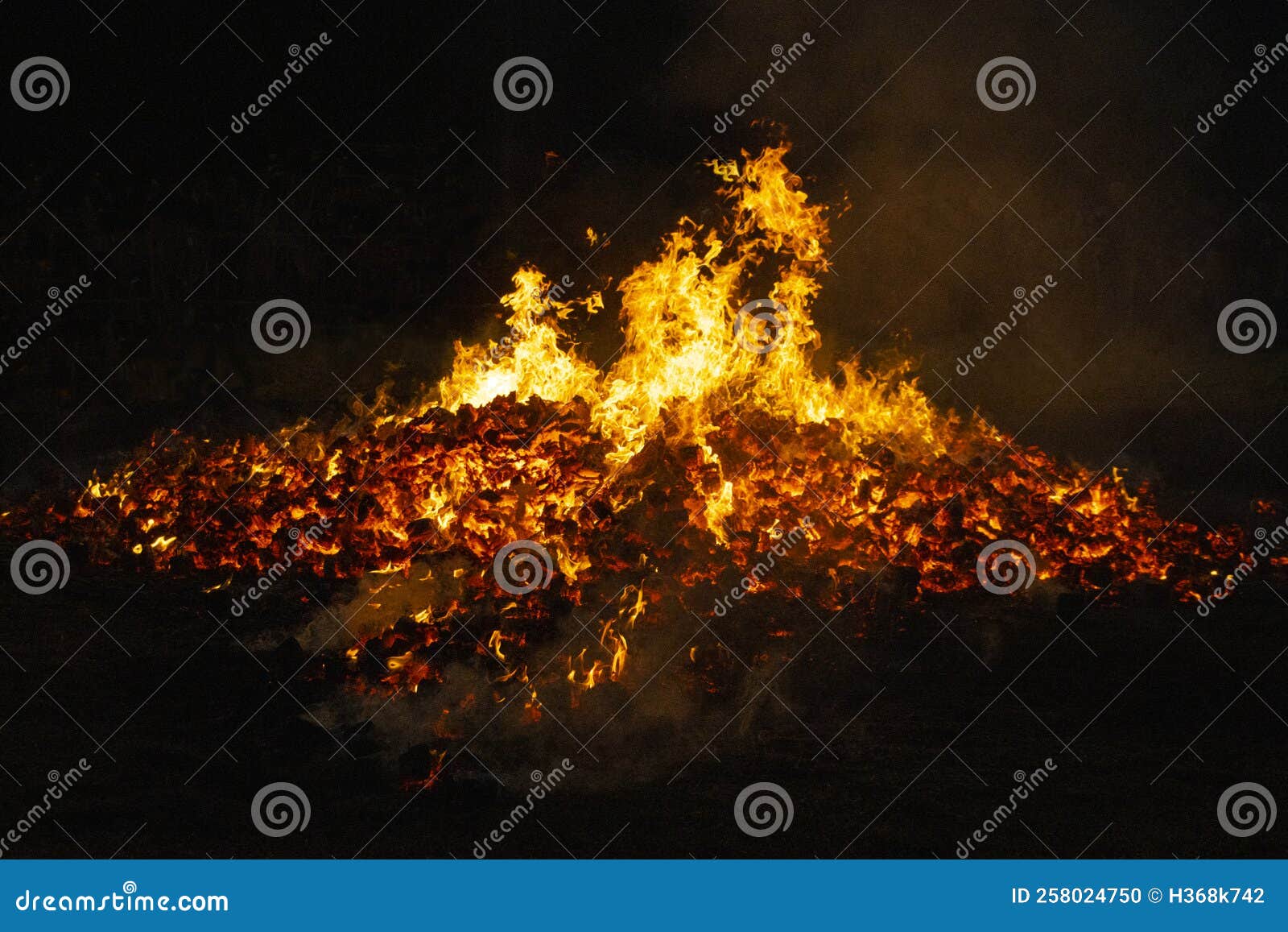 Fire by Night. Flames and Embers. Hot and Inferno Stock Photo - Image ...