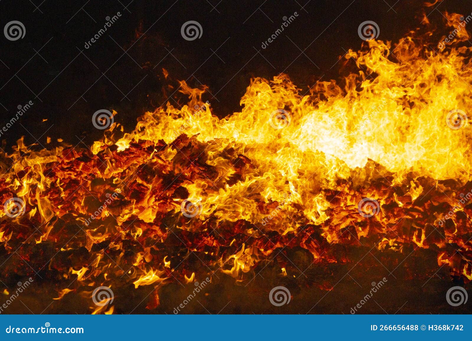 Fire by Night. Flames and Embers. Hot and Inferno Stock Photo - Image ...