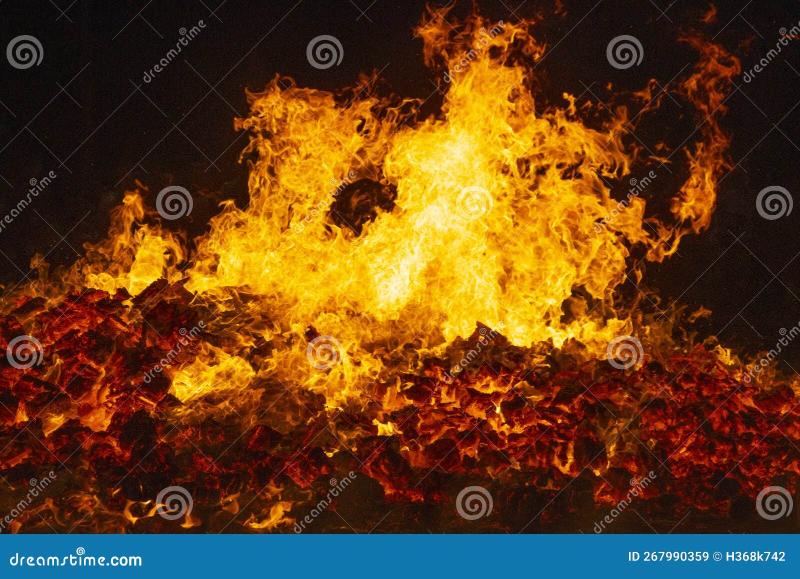 Fire by Night. Flames and Embers. Hot and Inferno Stock Image - Image ...