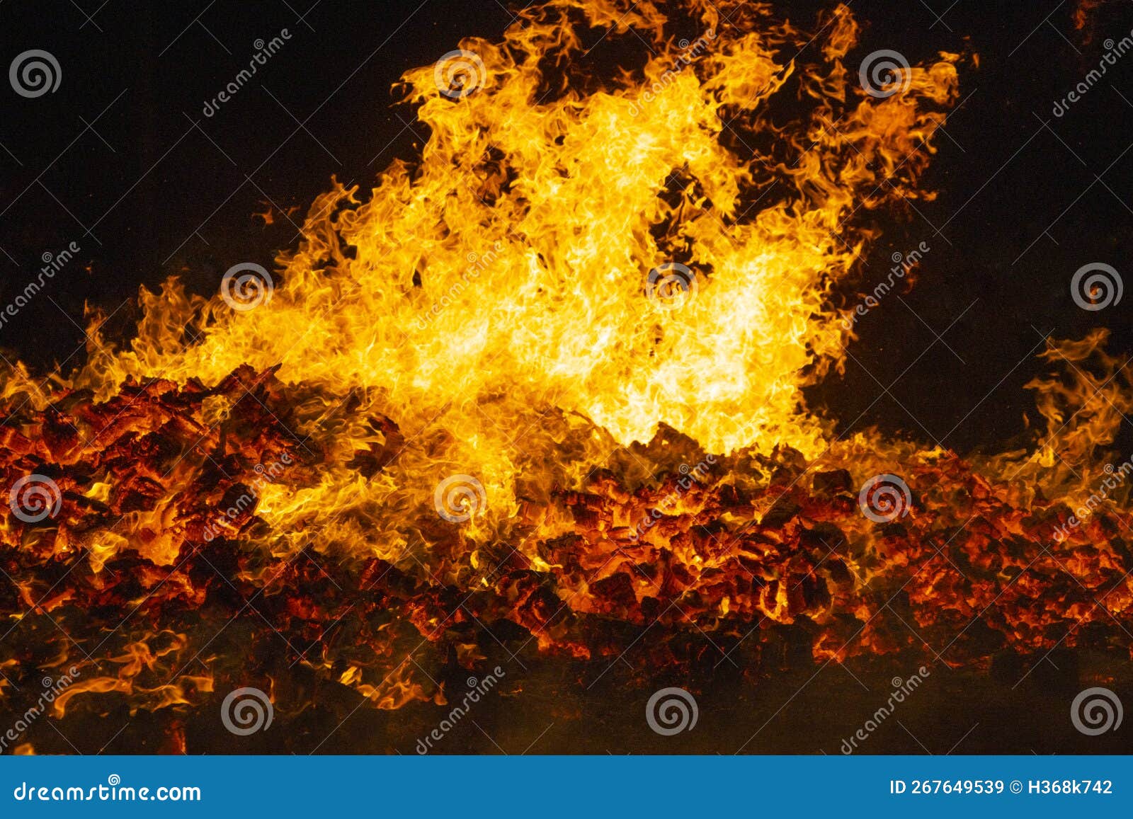 Fire by Night. Flames and Embers. Natural Disaster Stock Image - Image ...