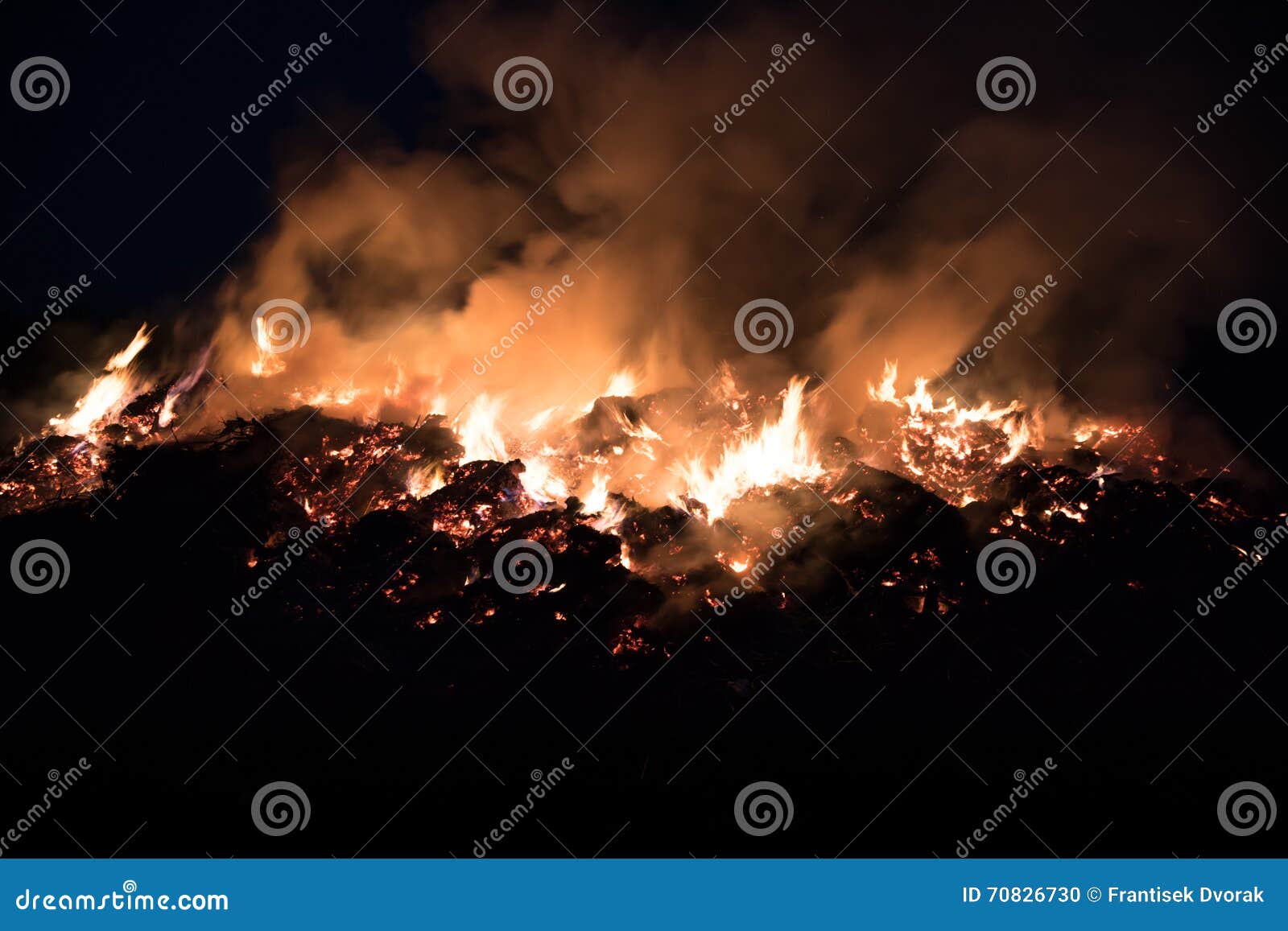 Fire at Night, Flames, Smoke Stock Photo - Image of blaze, bonfire ...