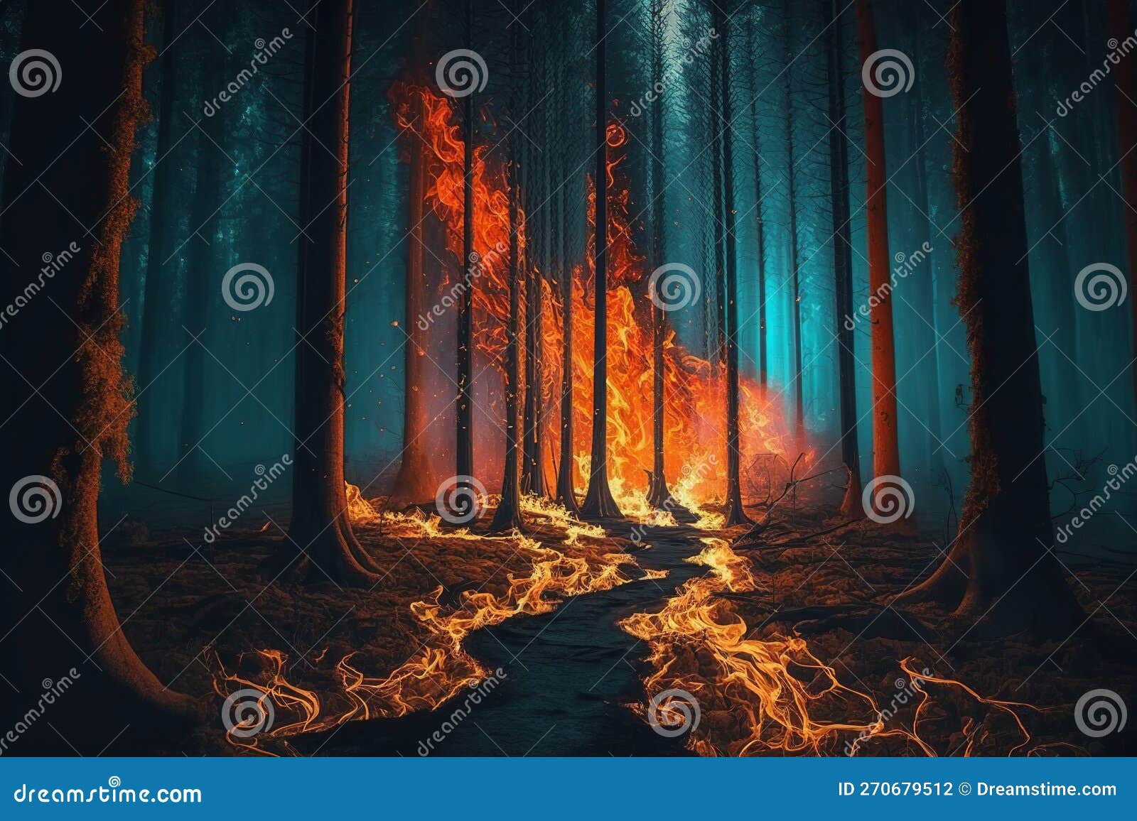 Fire in the Night Forest, Flames on the Trees, Natural Disaster ...