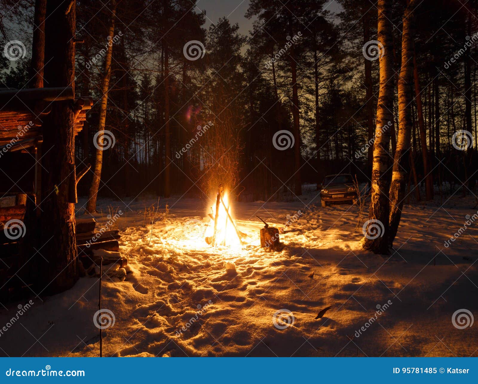 Fire in the night stock image. Image of birch, fire, outdoors - 95781485