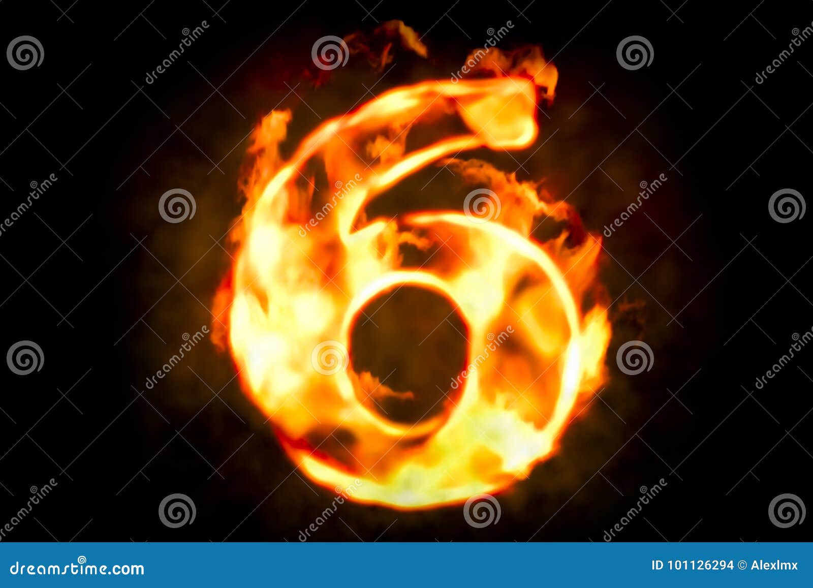 Fire Number 6 of Burning Flame Light, 3D Stock Illustration ...