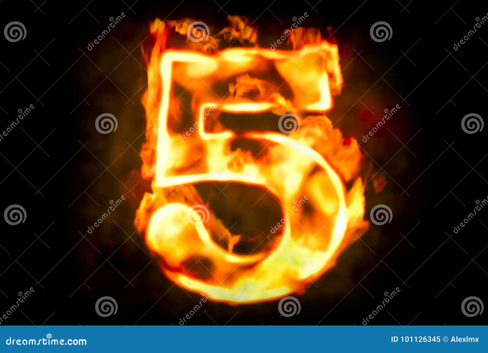 Fire Number 5 of Burning Flame Light, 3D Stock Illustration ...