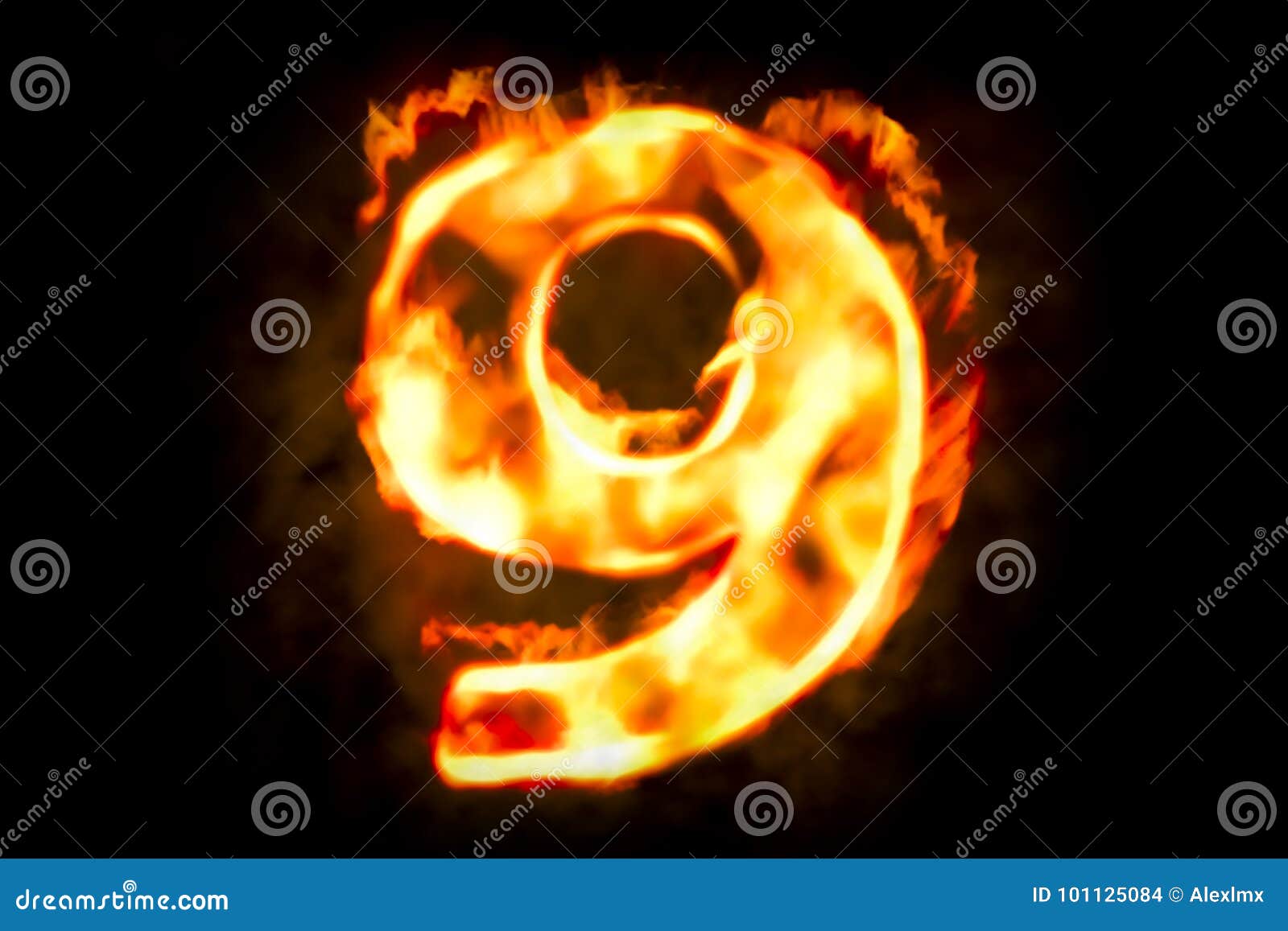 Fire Number 9 of Burning Flame Light, 3D Stock Illustration ...