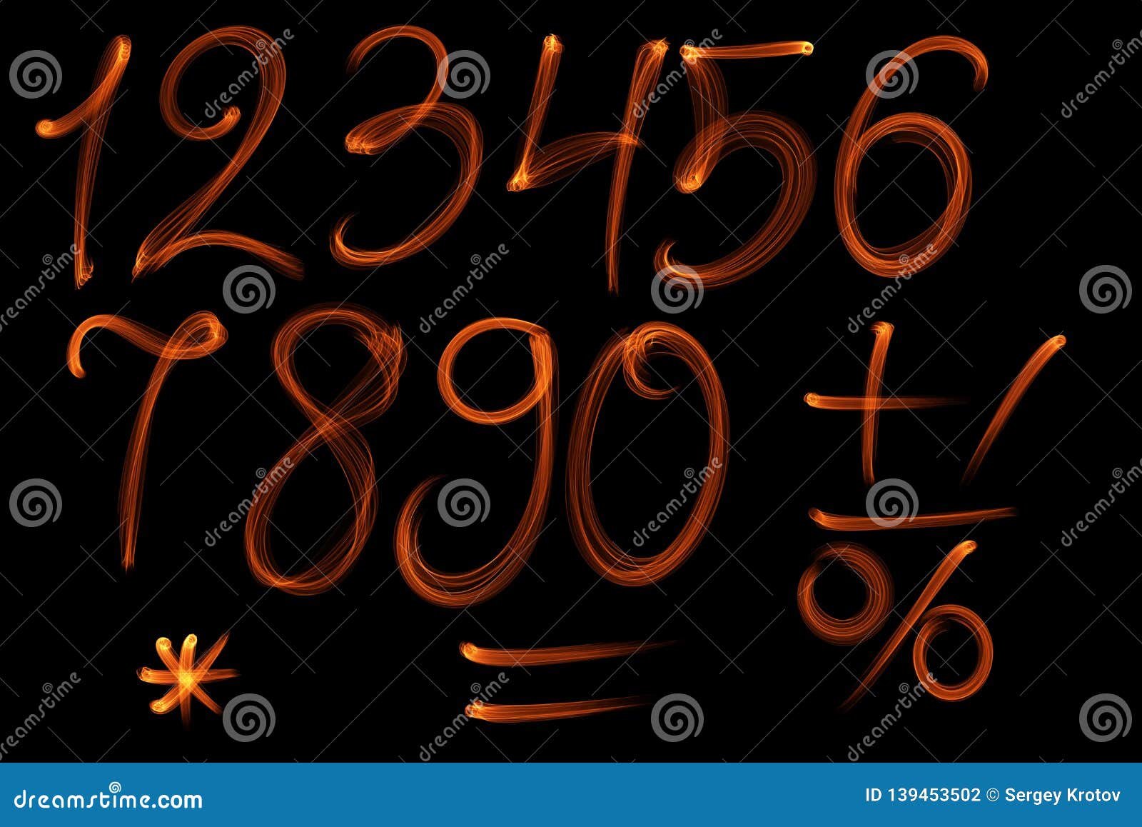 The Fire Numbers Set Collection Alphabet on Black Background Stock ...