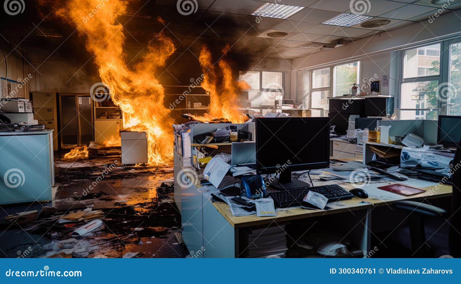 A Fire in the Office Where the Printer Burns Stock Illustration ...