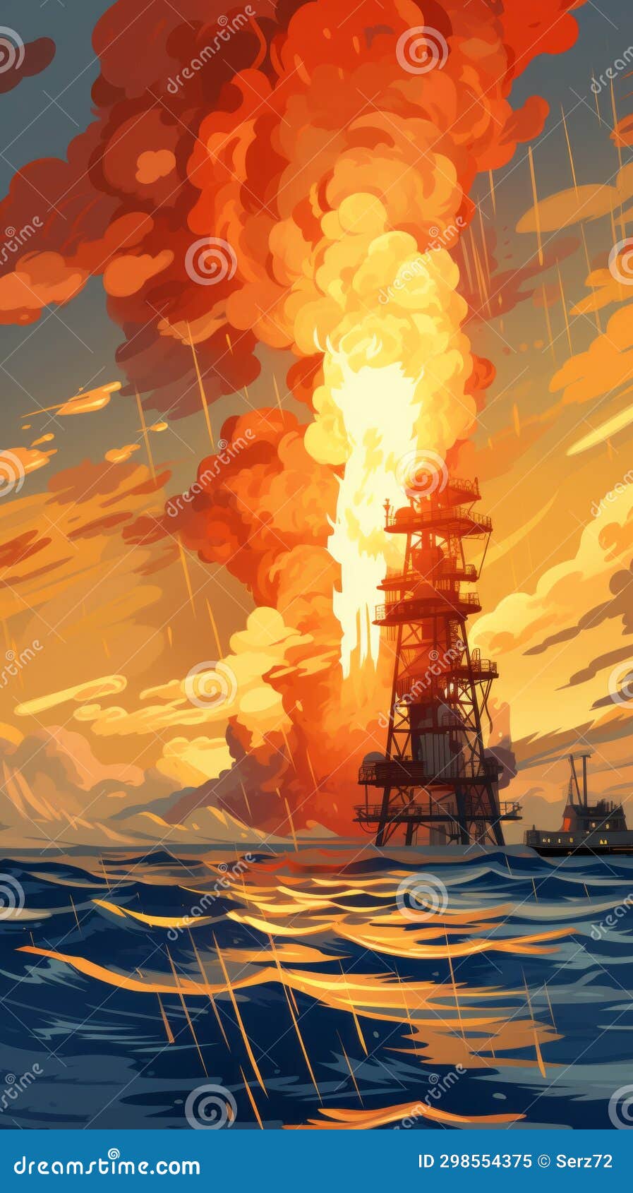 Fire on an Oil Rig in the Sea or Ocean Stock Image - Image of natural ...