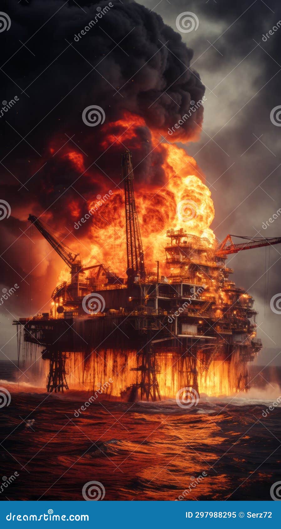 Fire on an Oil Rig in the Sea or Ocean Stock Image - Image of flare ...