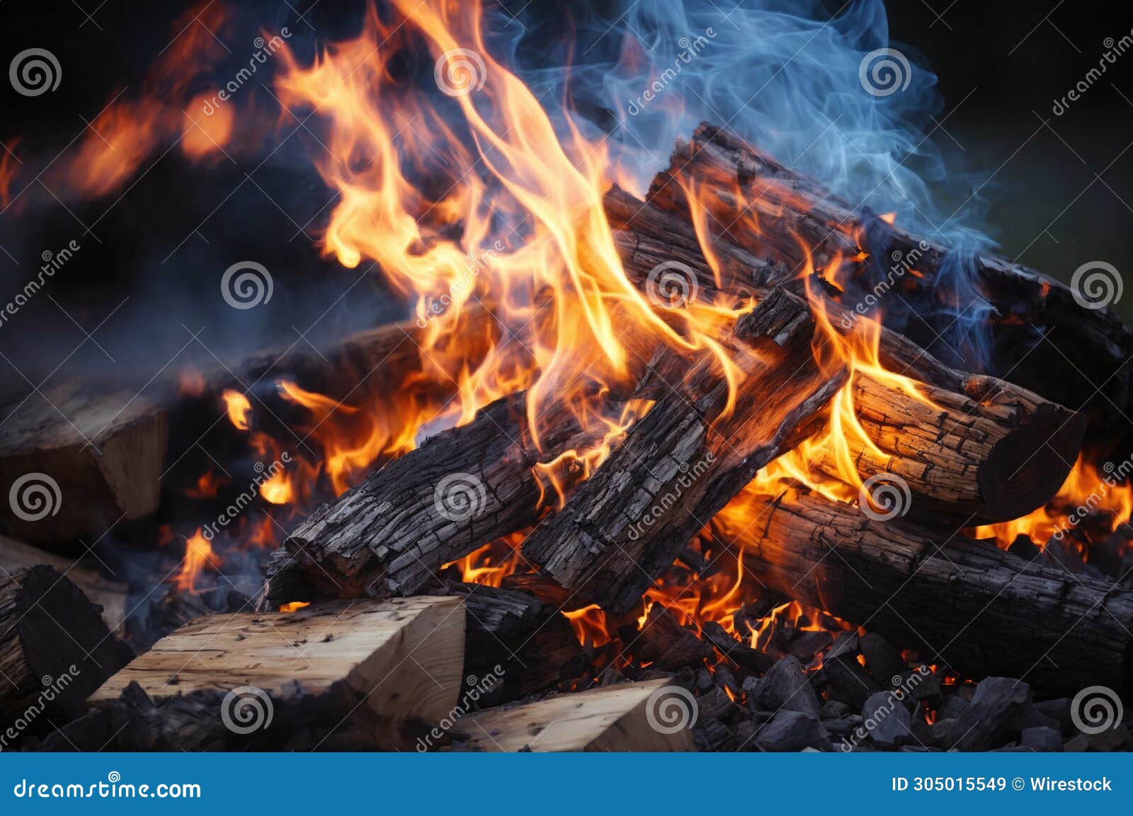 Fire in the Open, and Logs are All Around it Stock Image - Image of ...