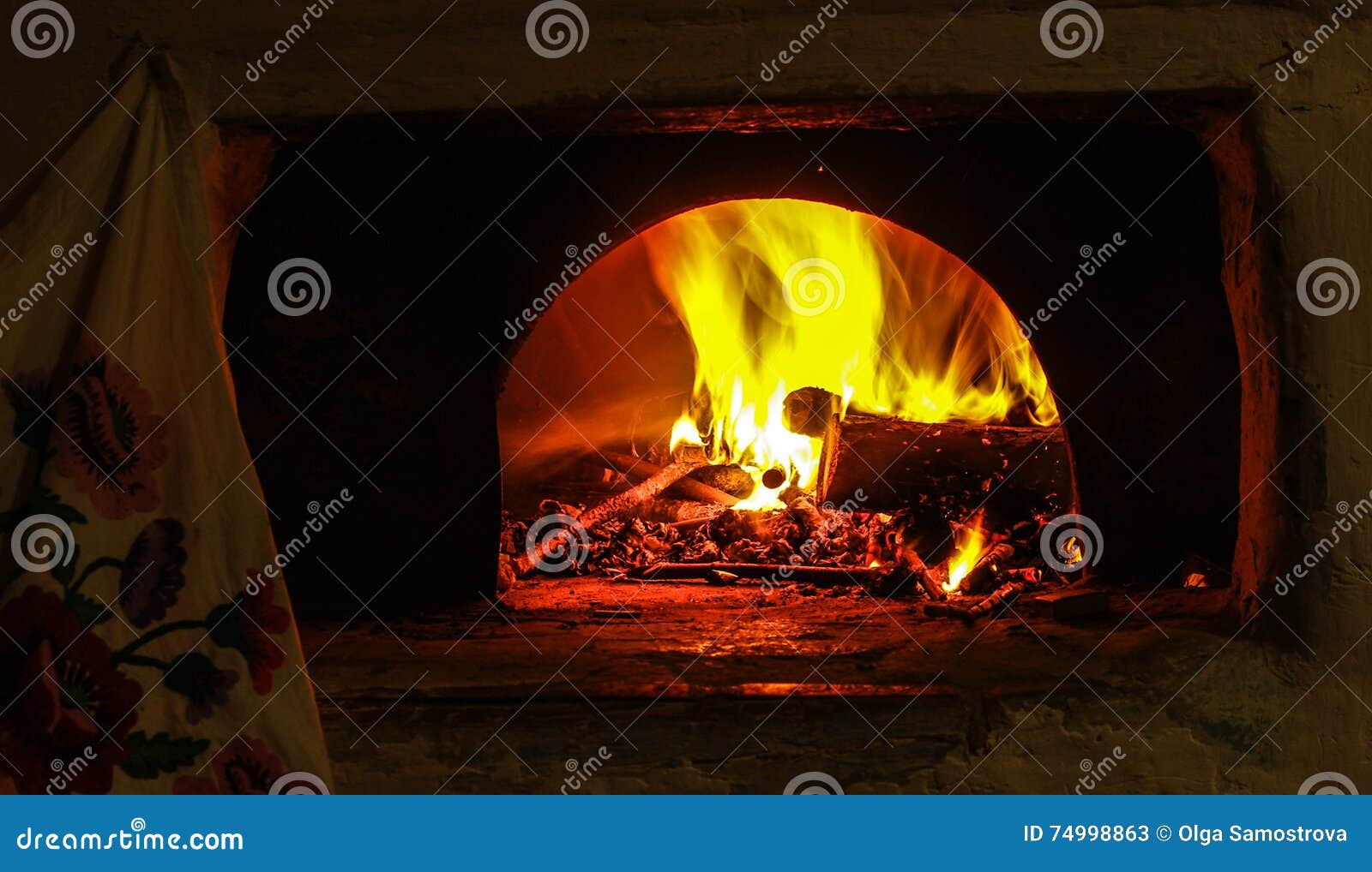 Fire in the Oven. Fire in a Traditional Oven for Cooking Baking ...