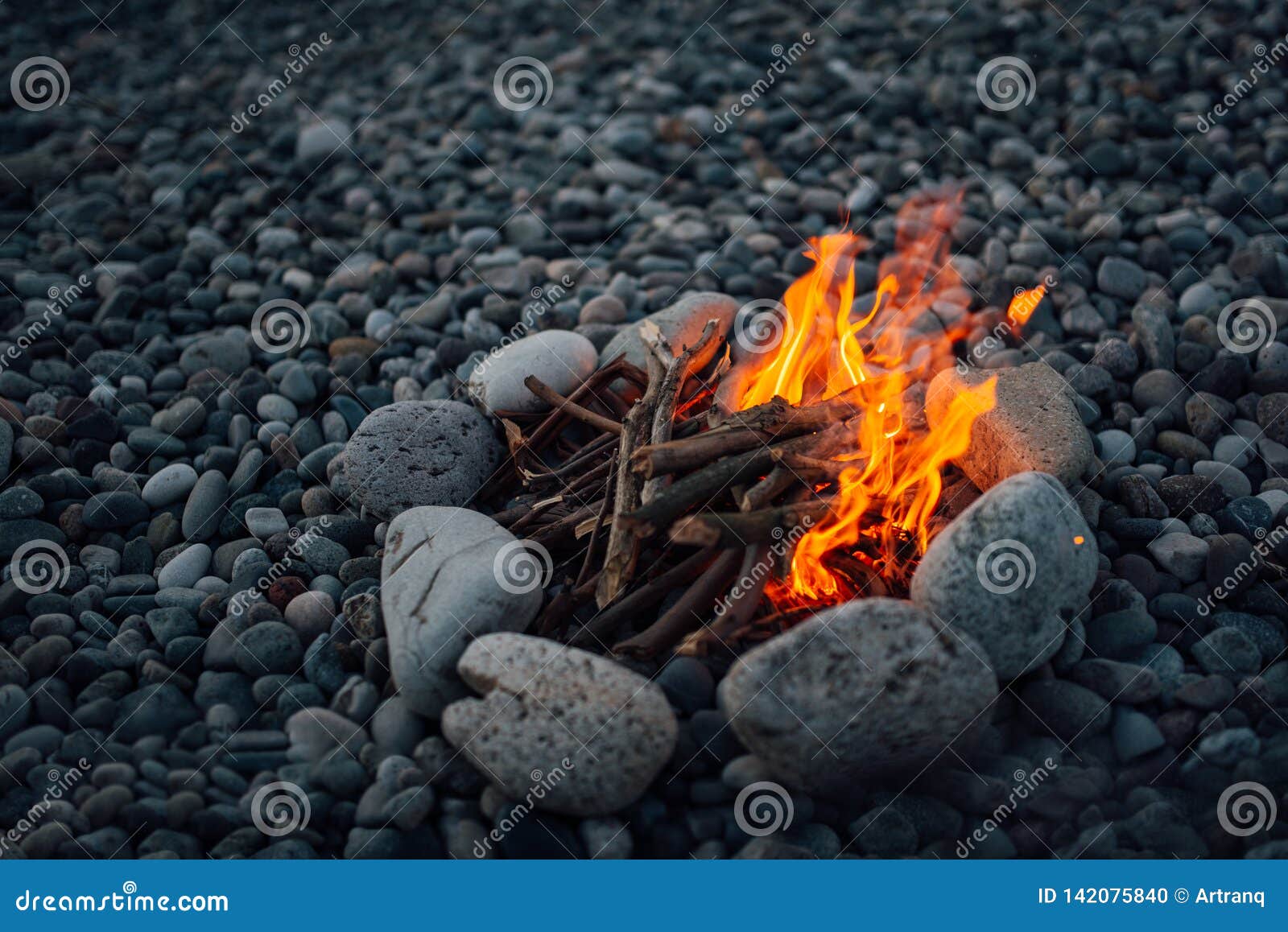 Fire Overlaid with Stones Burning Stock Photo - Image of campfire ...