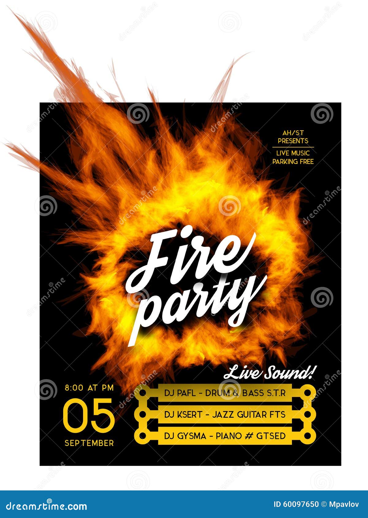 Fire Party Poster Template. Stock Vector - Illustration of heat, circle ...