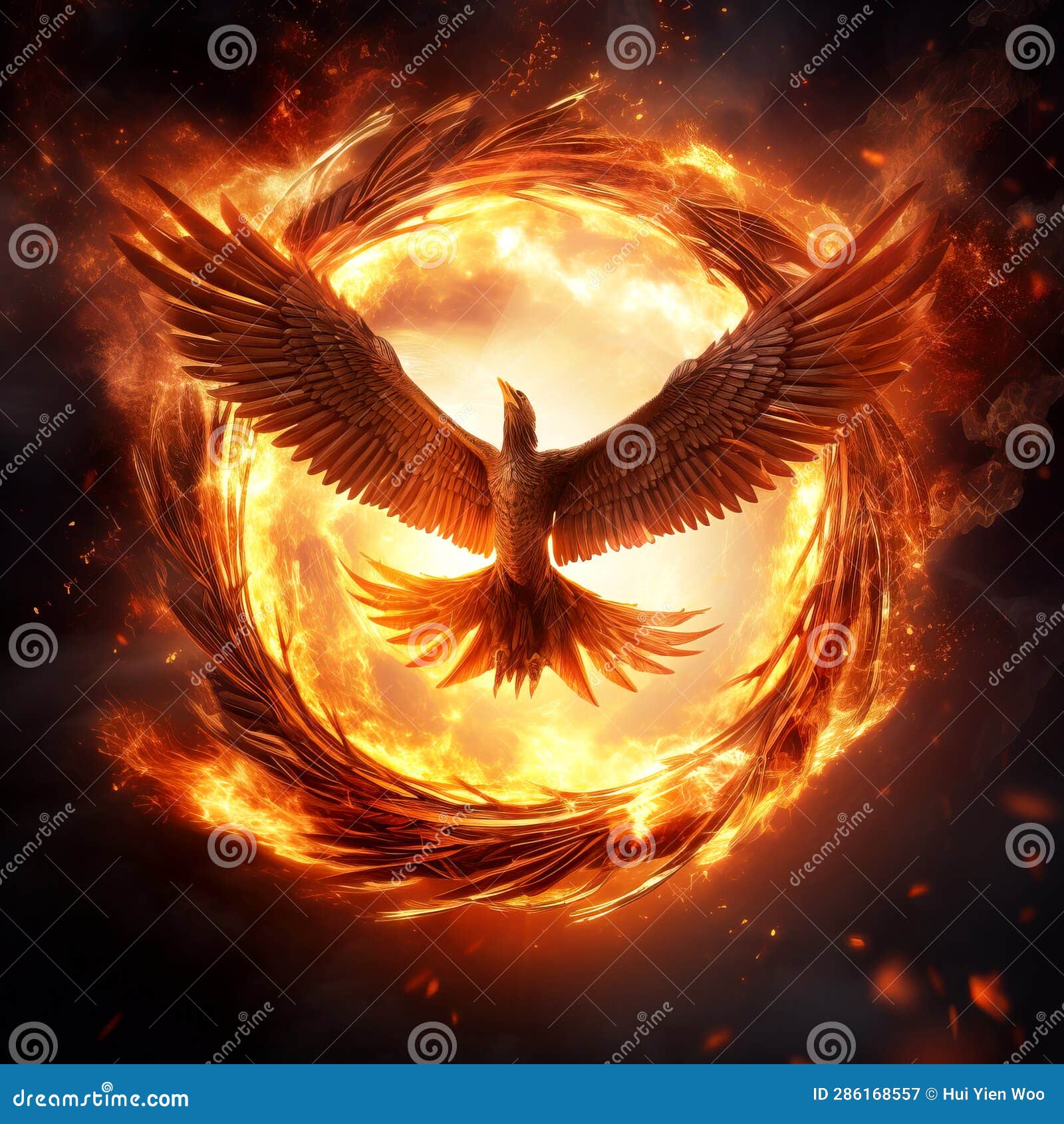 Fire Phoenix Flying from Flaming Ring. Stock Illustration ...
