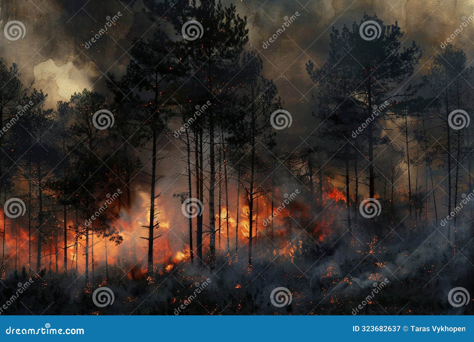 Fire in a Pine Forest, Big Flames and Smoke Stock Image - Image of ...
