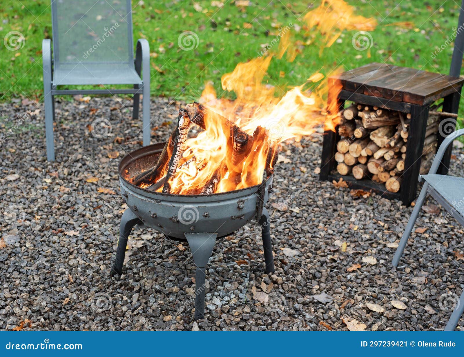 Fire Pit and Burning Fire in a Garden Stock Image - Image of light ...