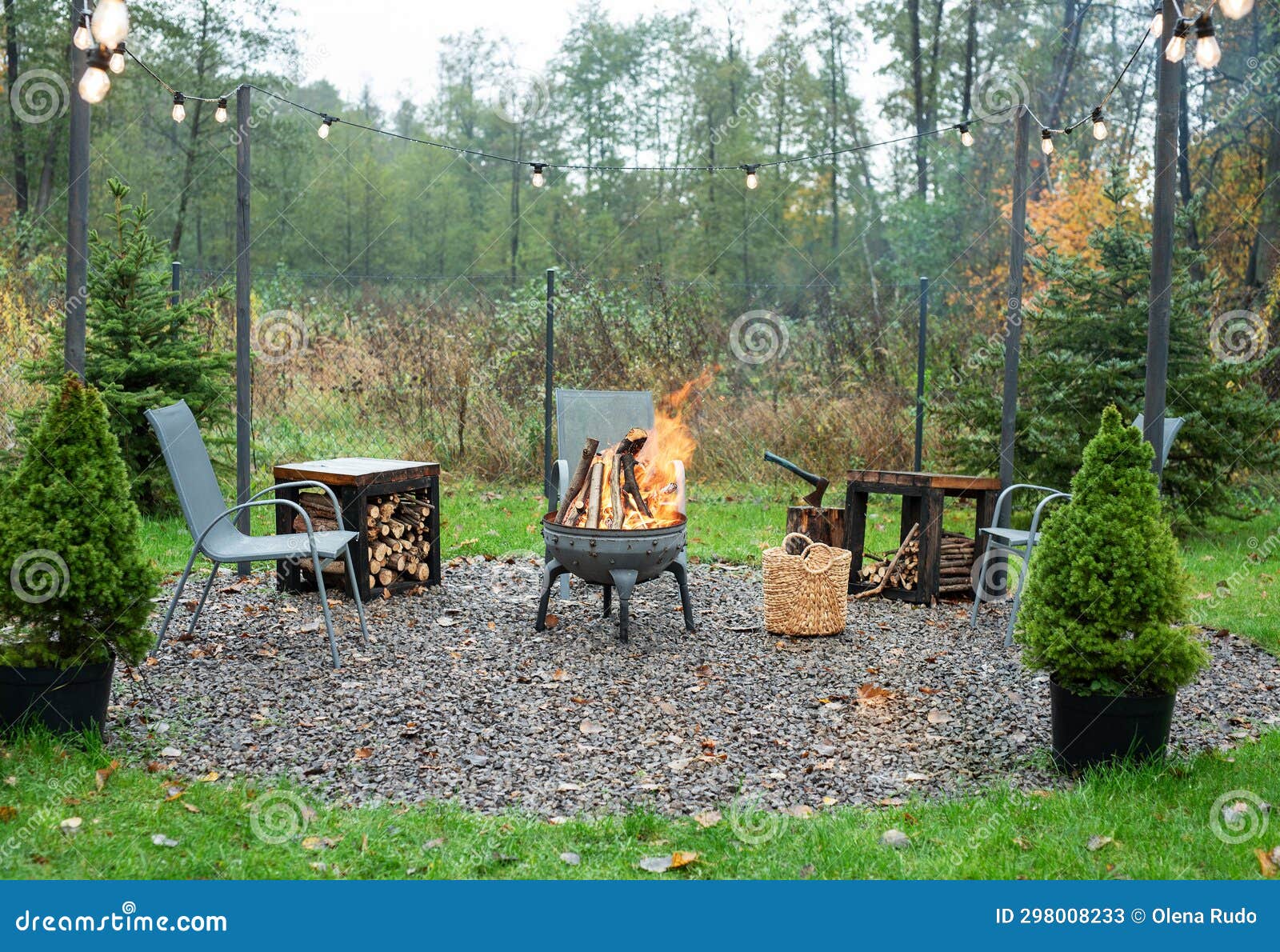 Fire Pit and Burning Fire in a Garden Stock Image - Image of black ...