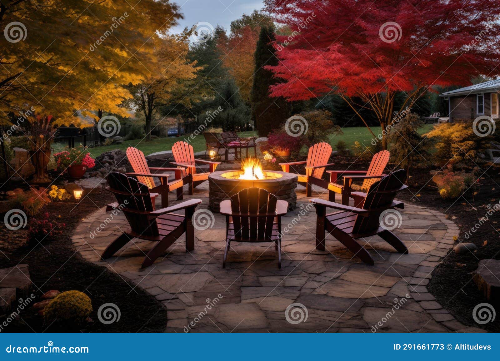 Fire Pit with Chairs Around it in the Backyard Stock Image - Image of ...