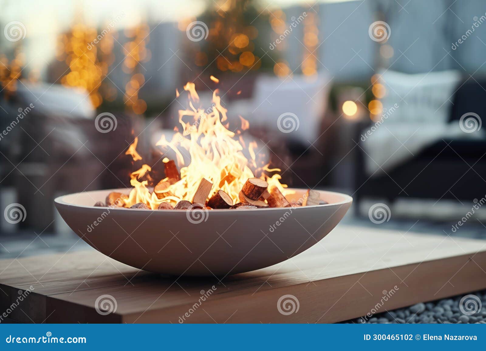 Fire Pit Close-up on Blurred Cozy Backyard with Sitting Area Background ...