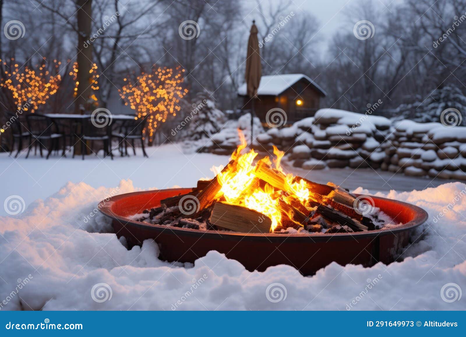 Fire Pit with Embers, Surrounded by Snow Stock Image - Image of snow ...