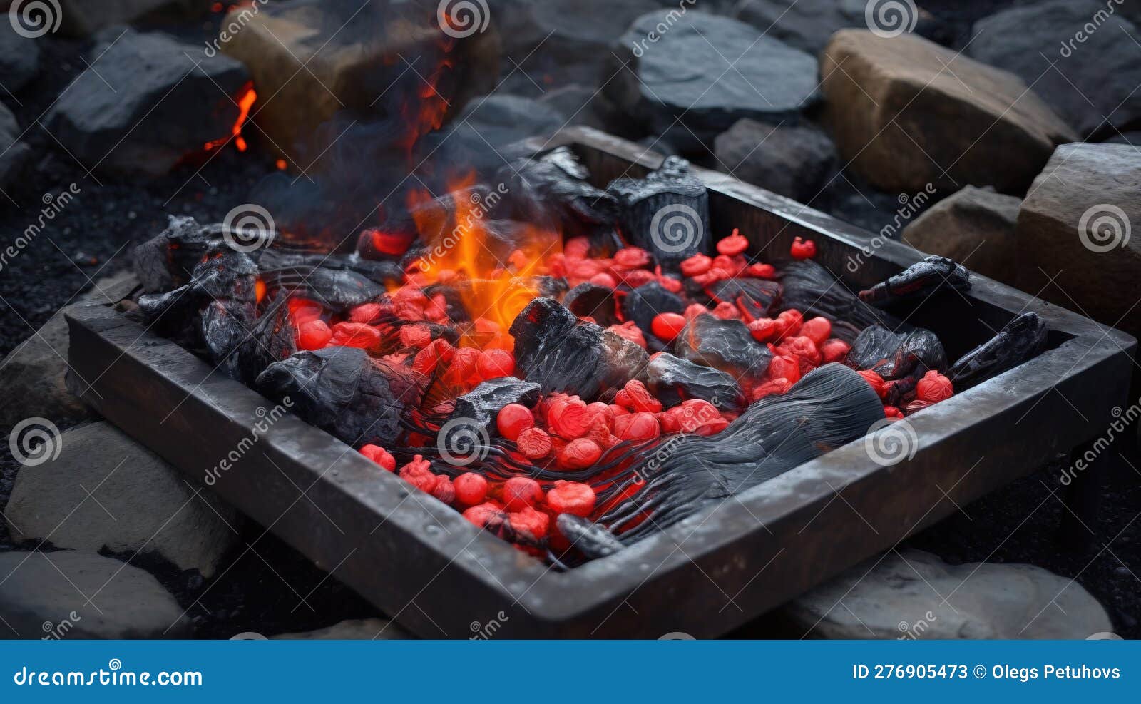 A Fire Pit Filled with Lots of Red Berries on Top of Rocks Stock Image ...