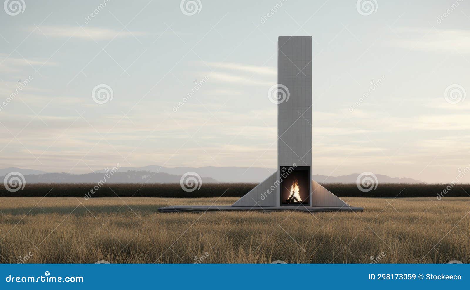 Futuristic Minimalism: a Stunning Fireplace Sculpture in an Open Field ...