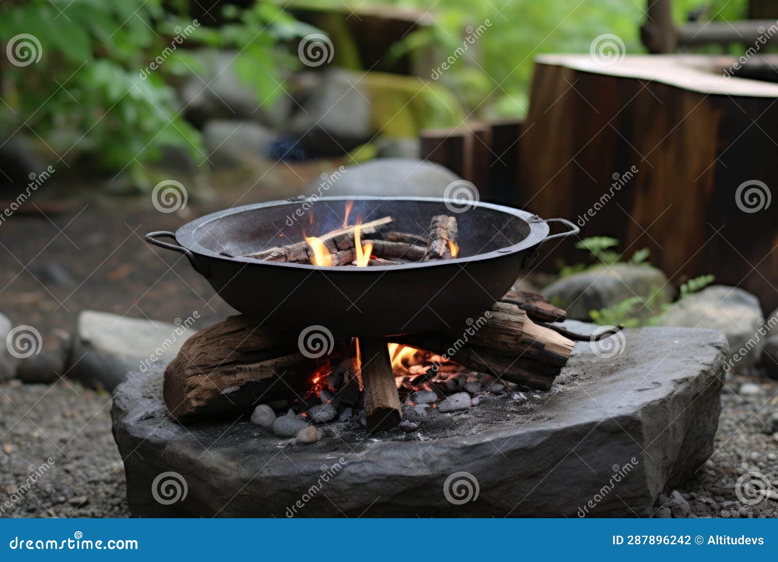 Fire Pit with a Pot for Cooking Campfire Meals Stock Photo - Image of ...