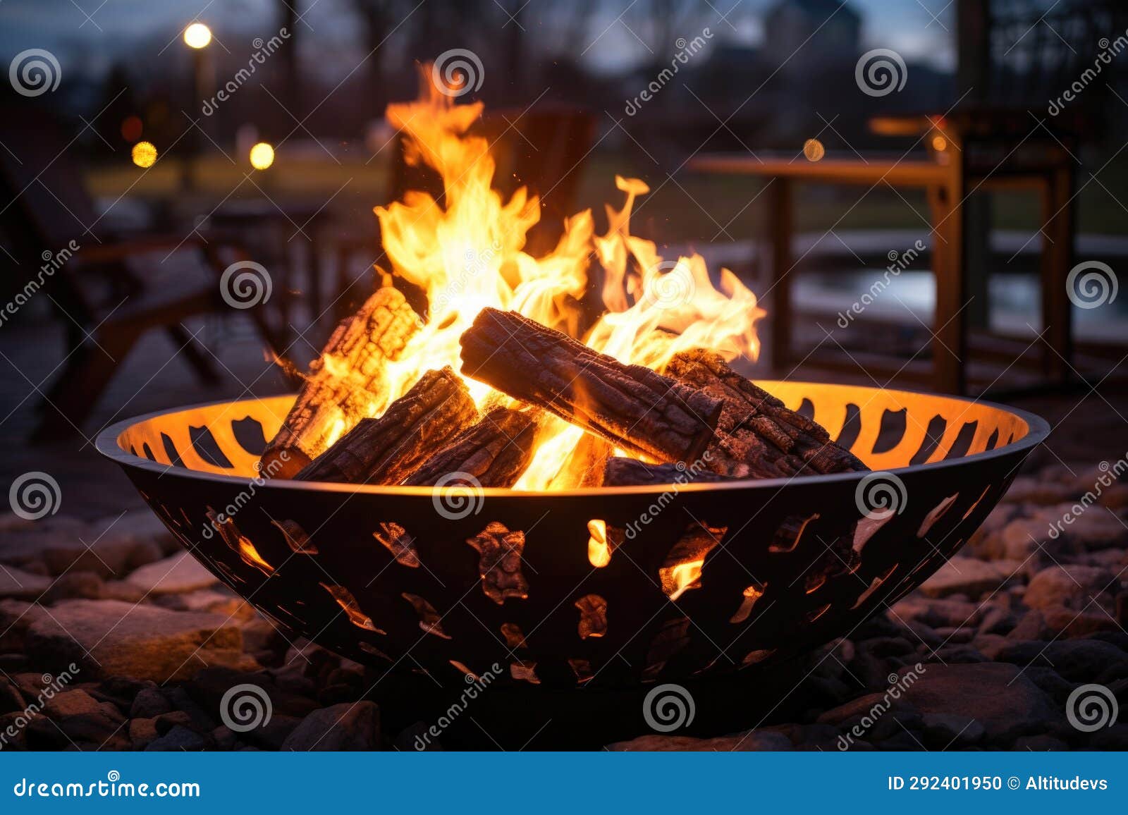 Fire Pit Roaring on a Chilly Evening Stock Photo - Image of cozy ...