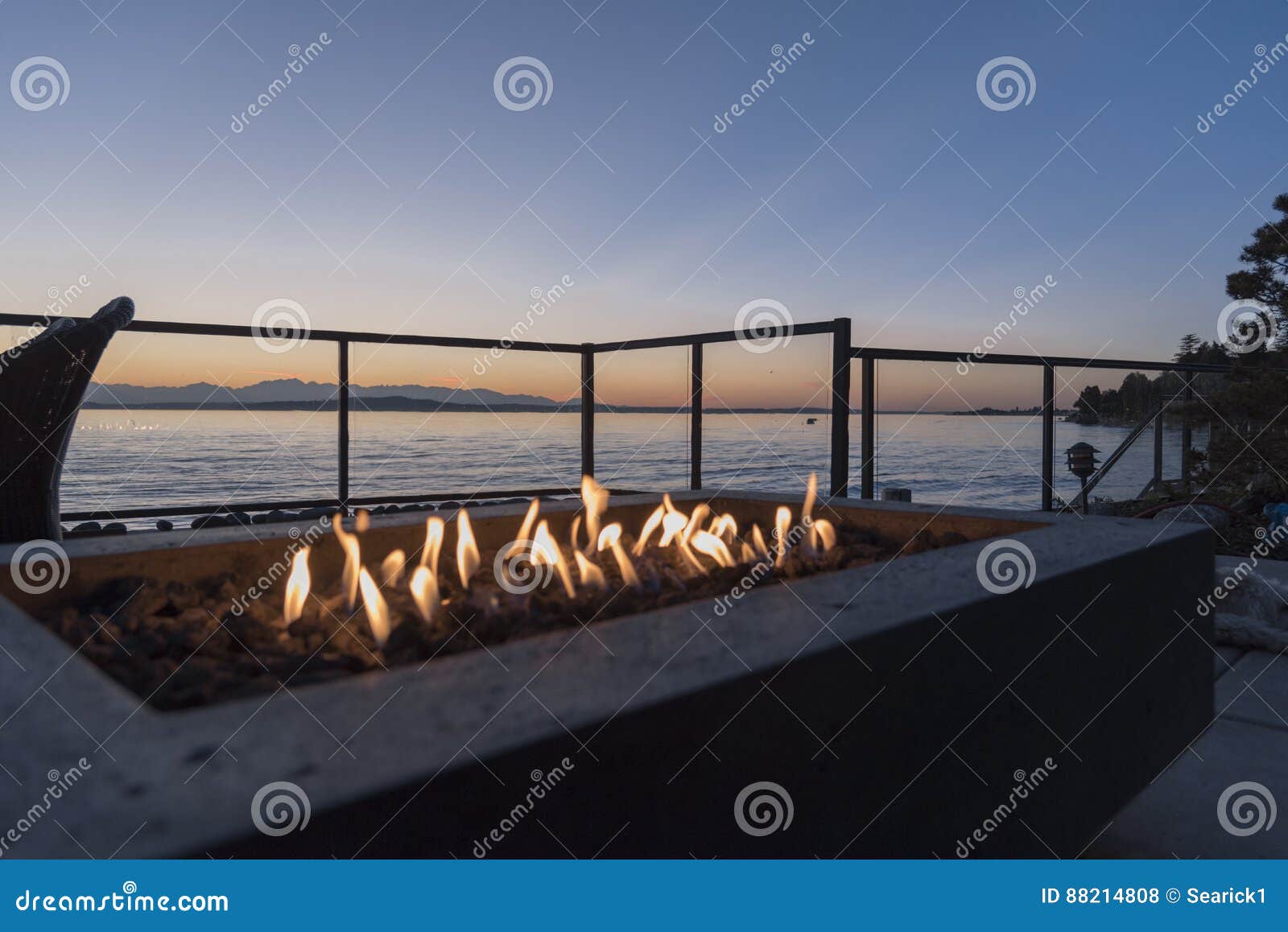 Fire Pit by the Sea at Sunset Stock Photo - Image of design, patio ...