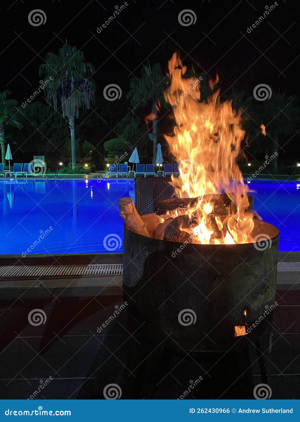 Fire Pit by the Side of Swimming Pool Stock Photo - Image of pool, side ...
