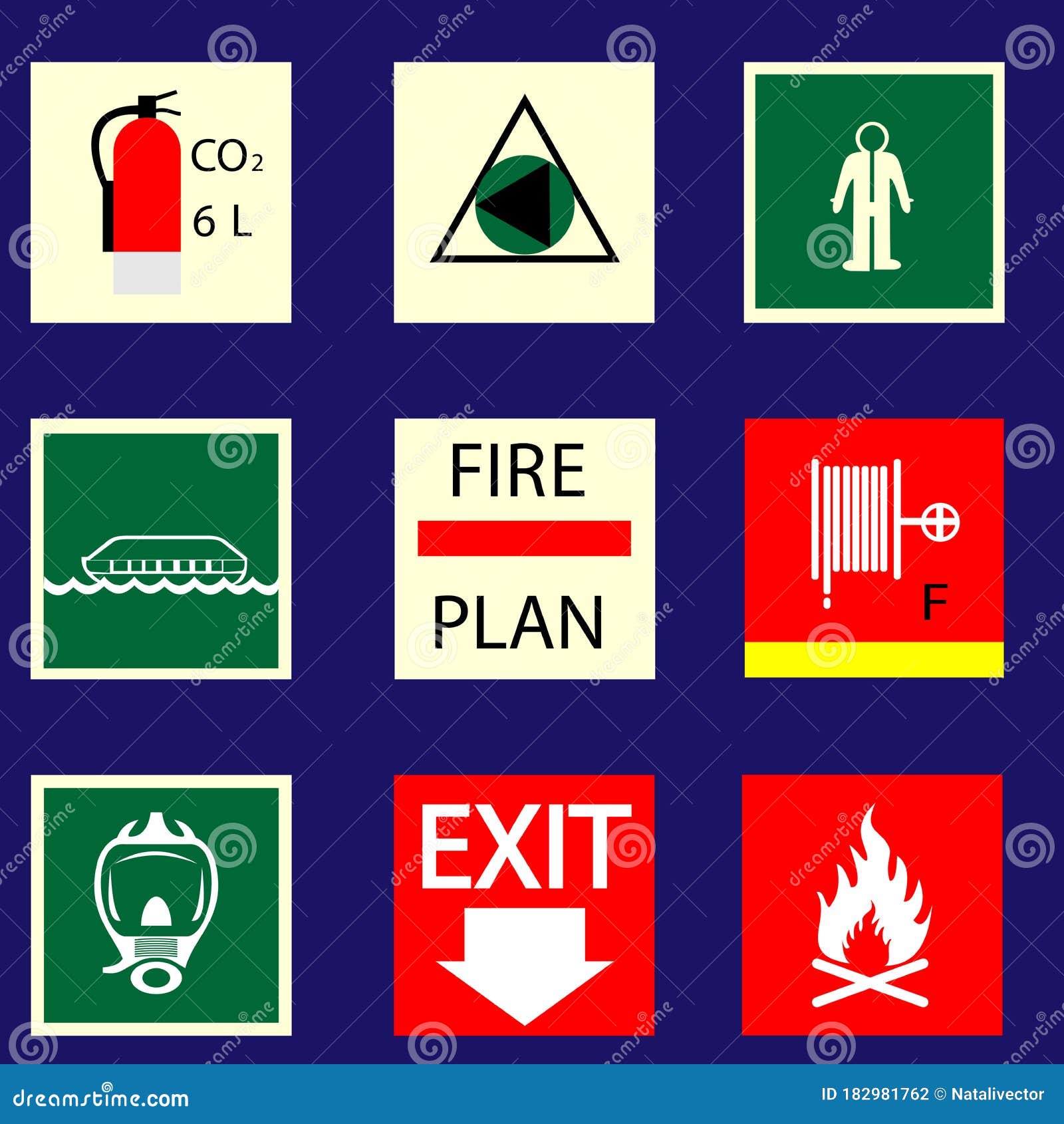 Fire Plan Icons On Ships, Exit Signs And Rescue Marriages Vector ...