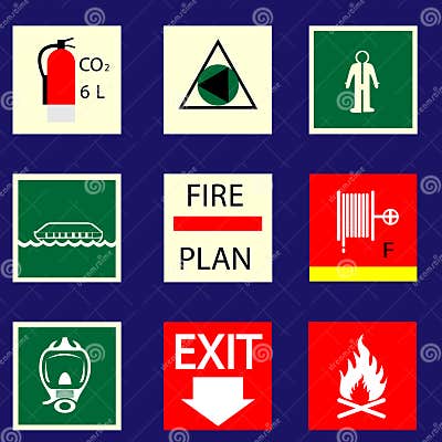 Fire Plan Icons on Ships, Exit Signs and Rescue Marriages Stock Vector ...