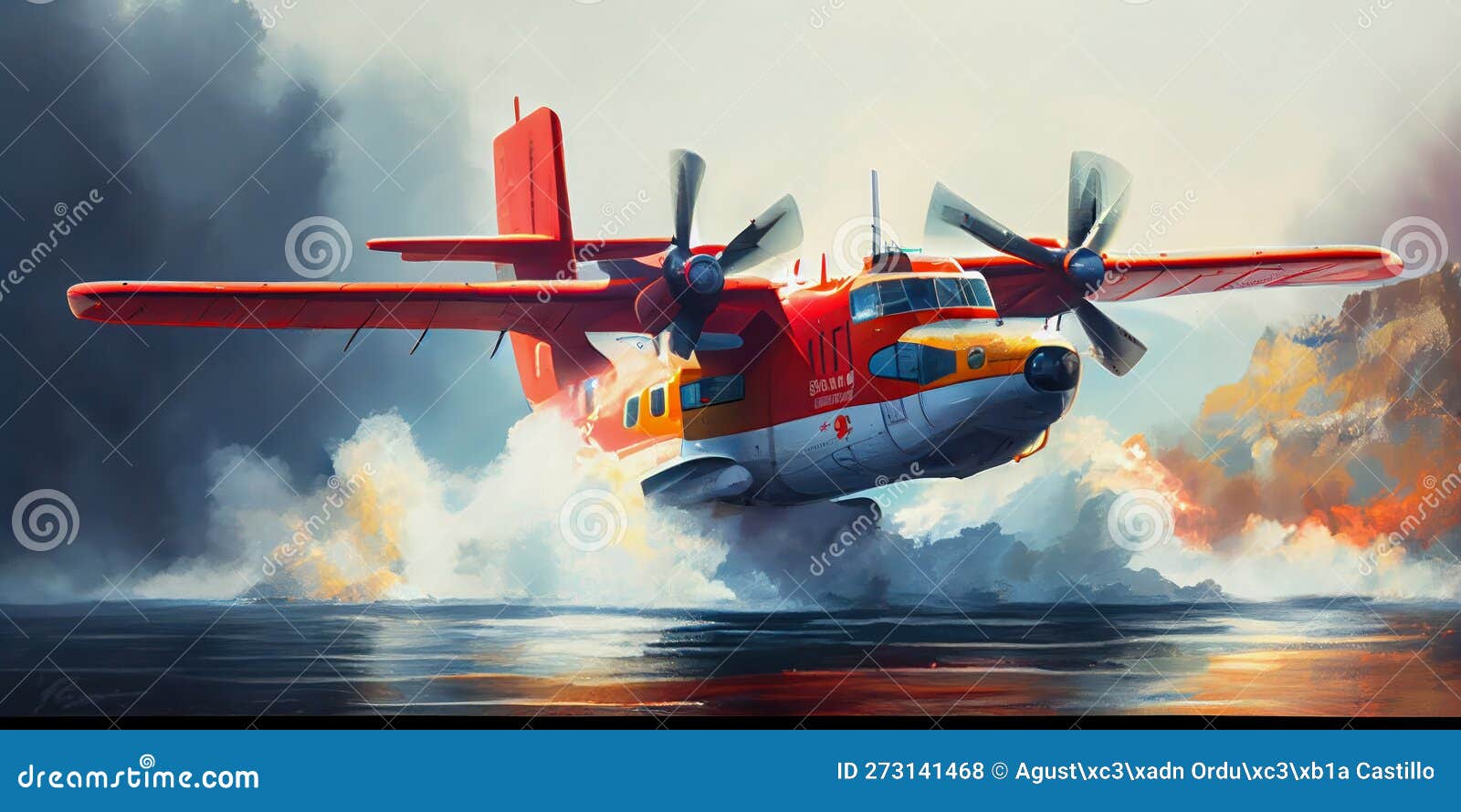 Fire Plane Collecting Water from a Reservoir. the Generative. Stock ...