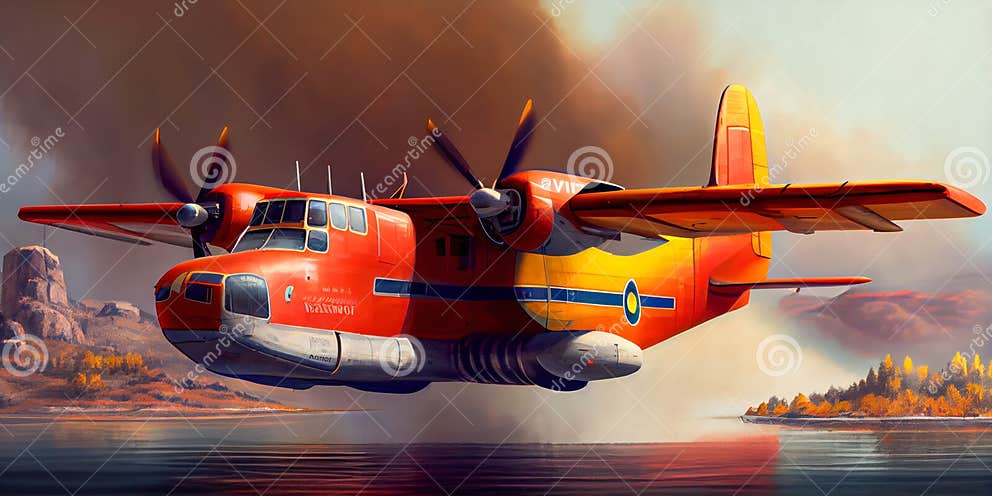 Fire Plane Dropping Water on a Forest Fire. Ia Generative. Stock ...