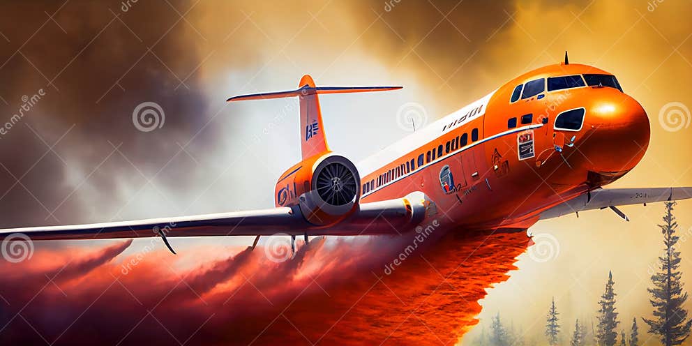 Fire Plane Dropping Water on a Forest Fire. Ia Generative. Stock ...