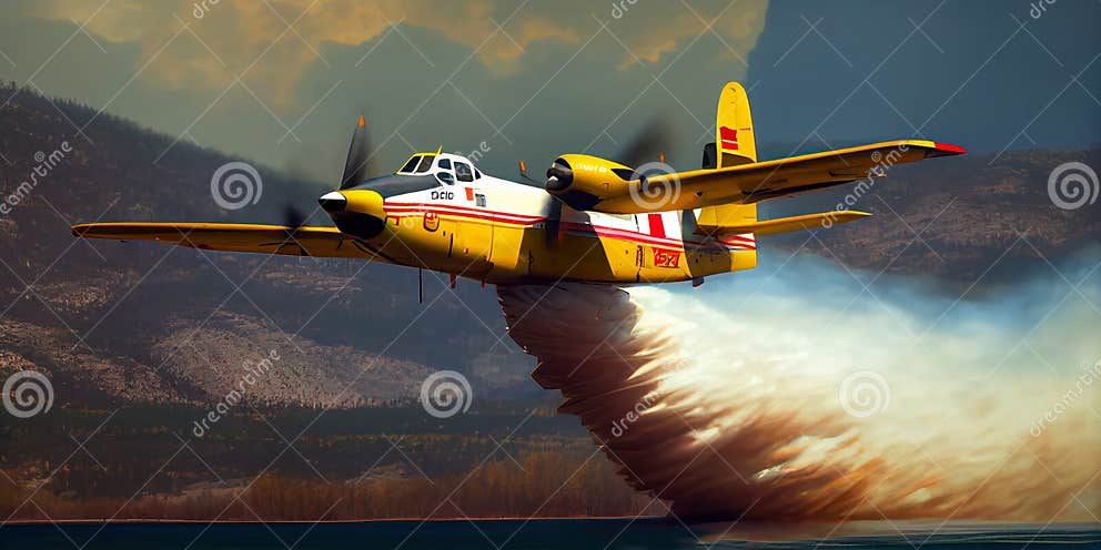 Fire Plane Dropping Water on a Forest Fire. Ia Generative. Stock ...