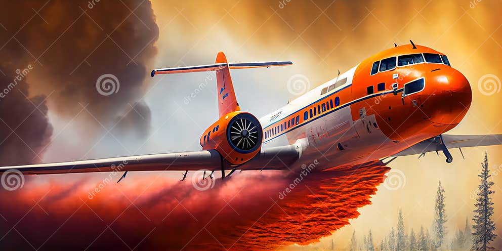 Fire Plane Dropping Water on a Forest Fire. Ia Generative. Stock ...