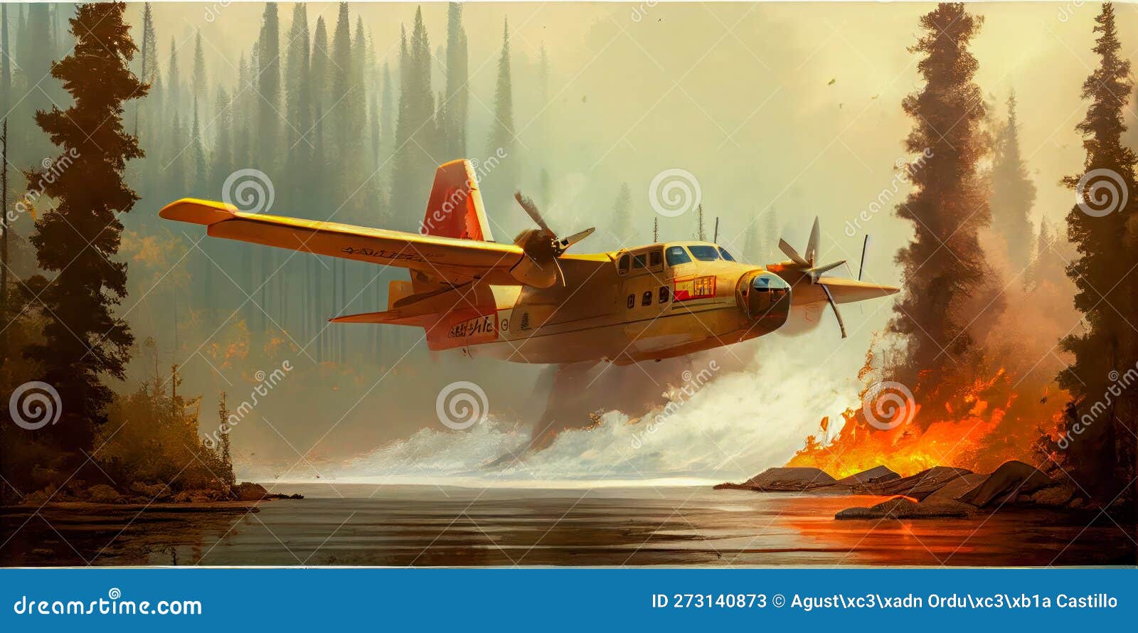 Fire Plane Dropping Water on a Forest Fire. Ia Generative. Stock ...