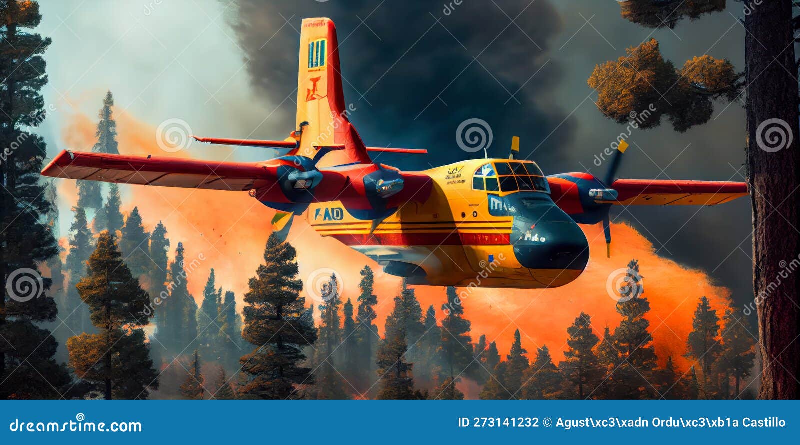 Fire Plane Dropping Water on a Forest Fire. Ia Generative. Stock ...