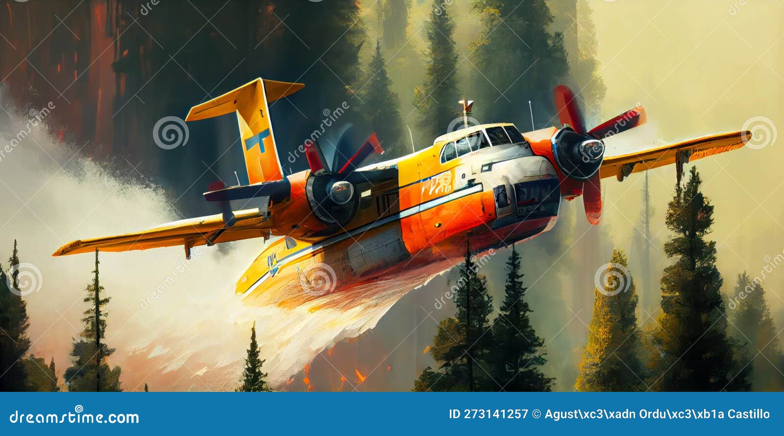 Fire Plane Dropping Water on a Forest Fire. Ia Generative. Stock ...